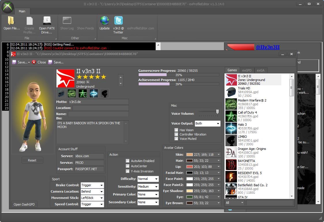 exProfileEditor v2.0.682.2 release Xbox 360 Profile Editor DIRECT DOWNLOAD